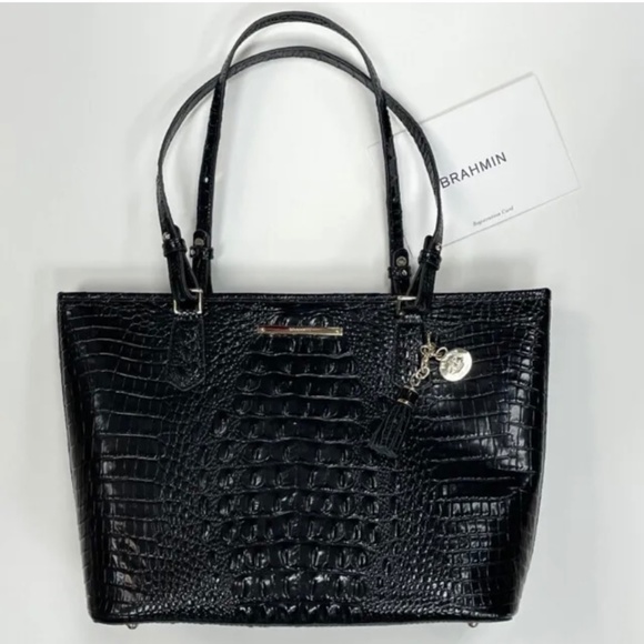 Brahmin | Bags | Brahmin Black Leather Animal Print Tote Handbag | Poshmark